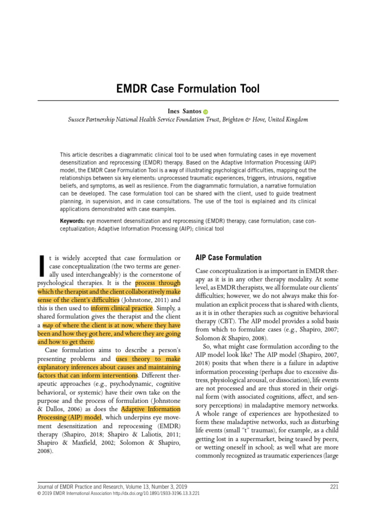 EMDR Case Formulation Tool Overview | PDF | Eye Movement Desensitization And Reprocessing ...