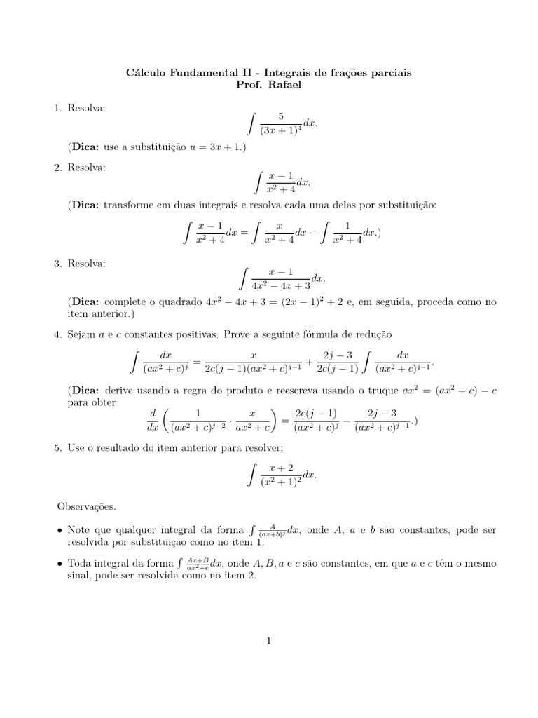 integrais-fracoes-parciais | PDF | Integrante | Matemática