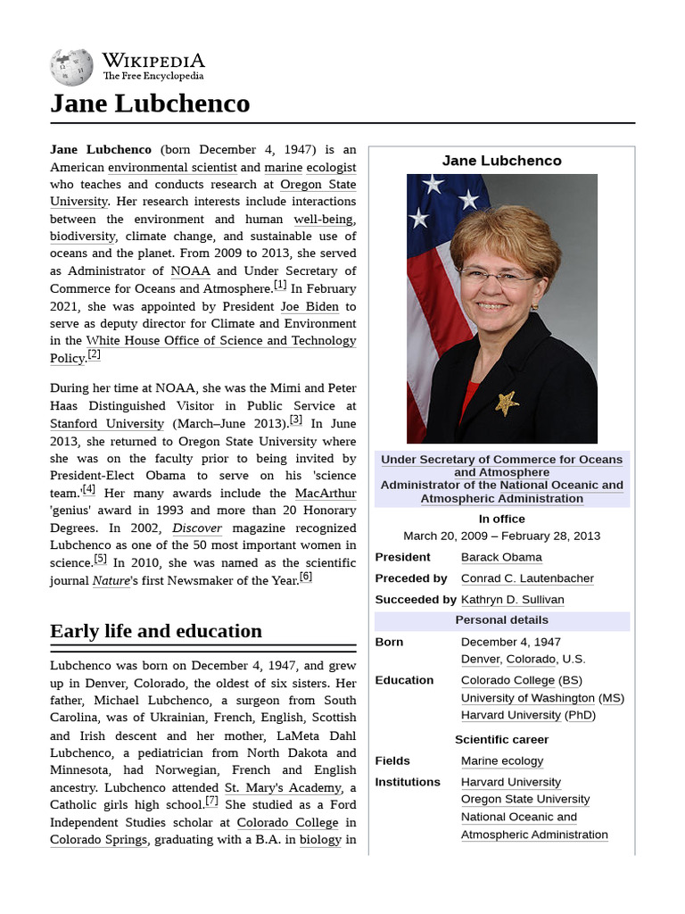 Jane_Lubchenco | PDF | Oceanography | Earth Sciences