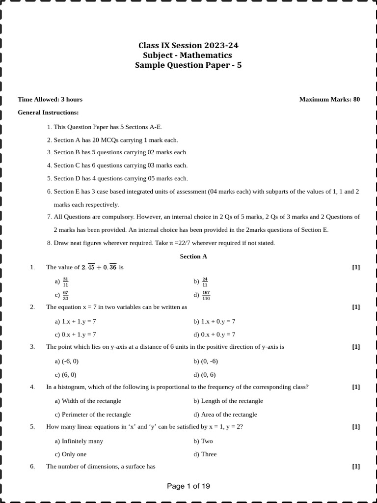 Sample paper 5 | PDF | Area | Triangle