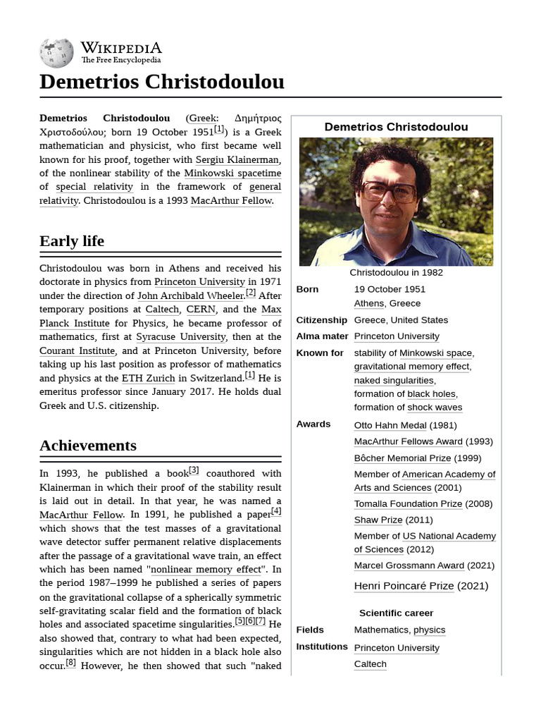 Demetrios_Christodoulou | PDF | Mathematical Physics | Physics