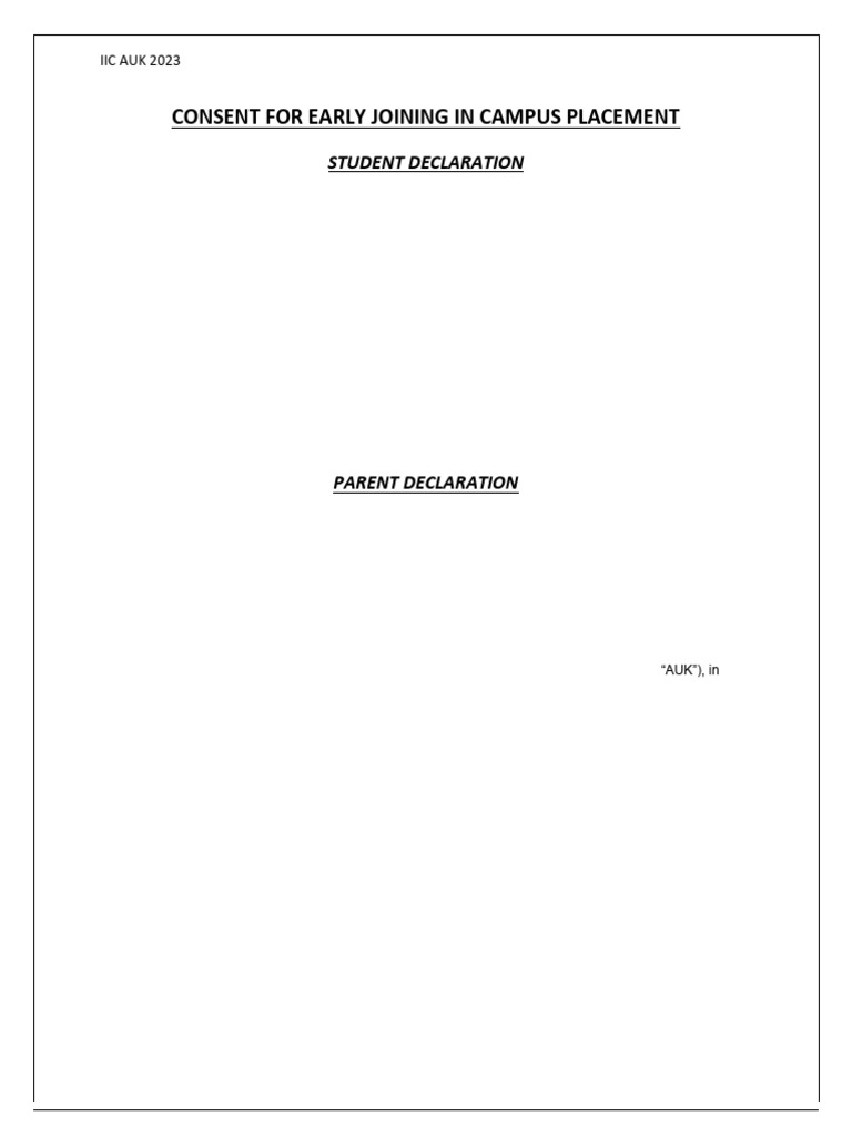 Early Joining - Parent Consent | PDF