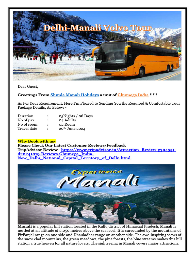 Manali Volvo Package 5 Night 4 Adults 20 june | PDF | Cheque | Banks