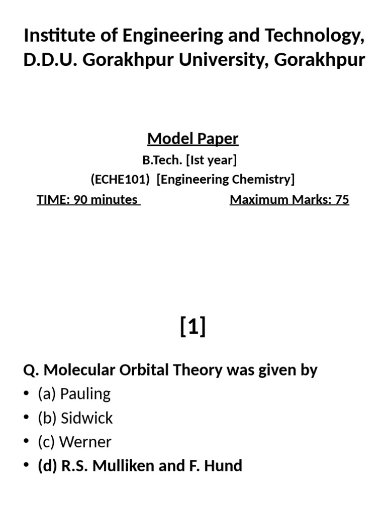 Model Paper of Engg. Chemistry | PDF | Redox | Molecular Orbital