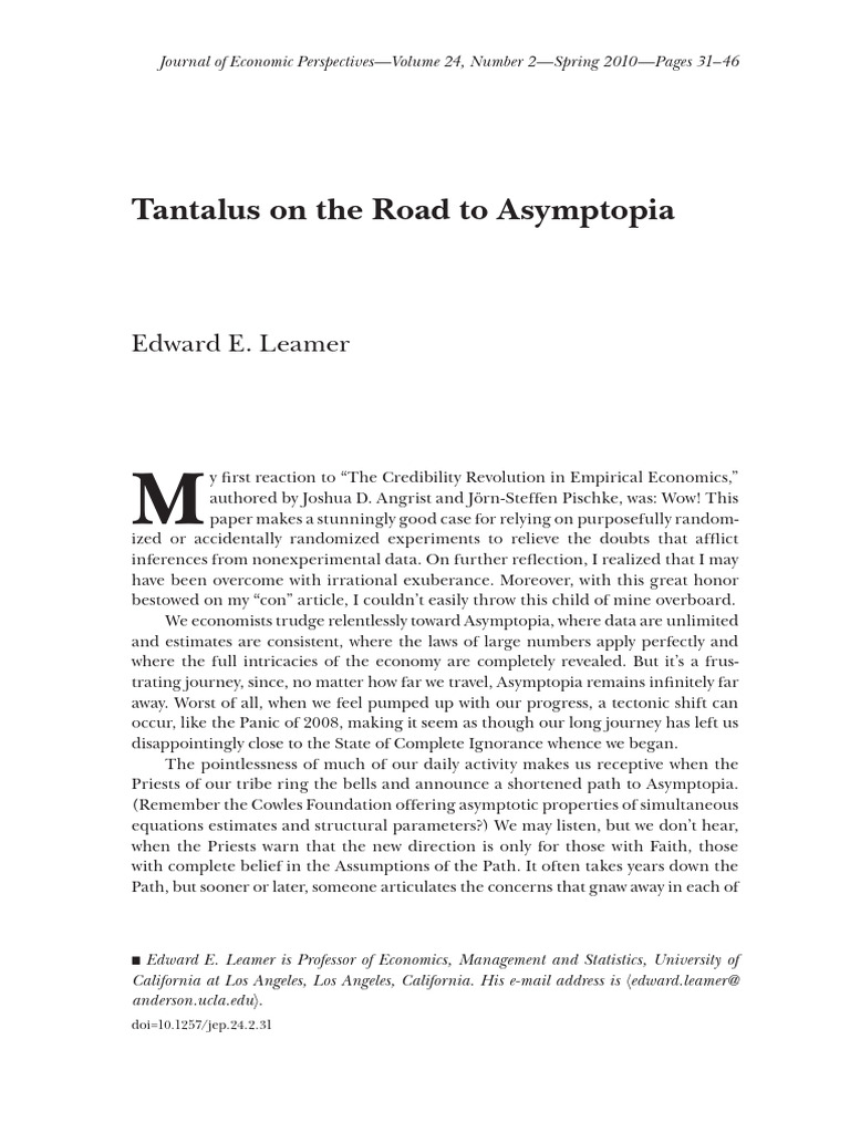 Leamer 2010 Tantalus On The Road To Asymptopia | PDF | Sensitivity ...