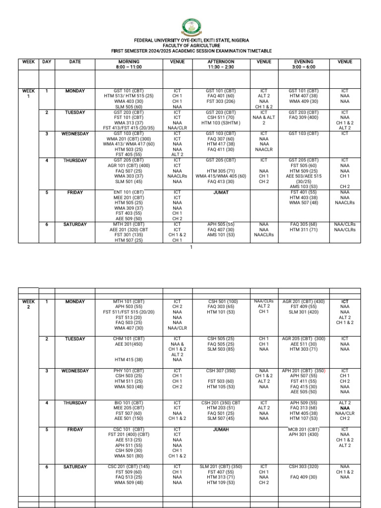 FUOYE Agriculture Exam Schedule | PDF | Schools | Educational Institutions