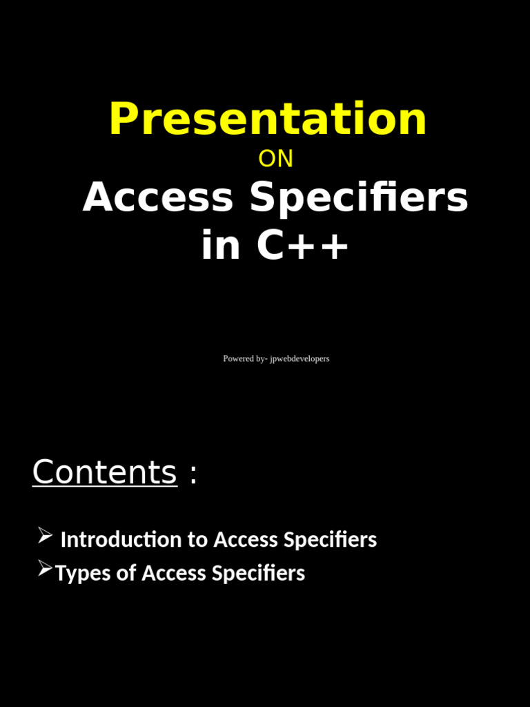 of Access Specifiers. | PDF | C++ | Method (Computer Programming)