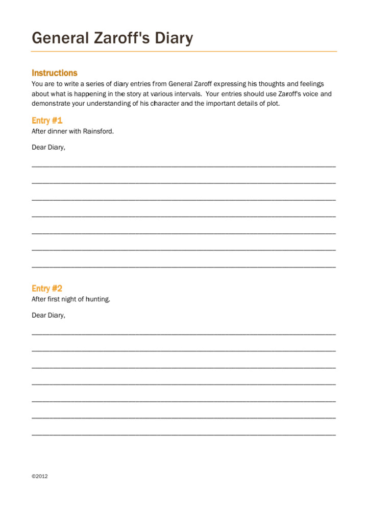 The Most Dangerous Game - General Zaroff's Journal | PDF