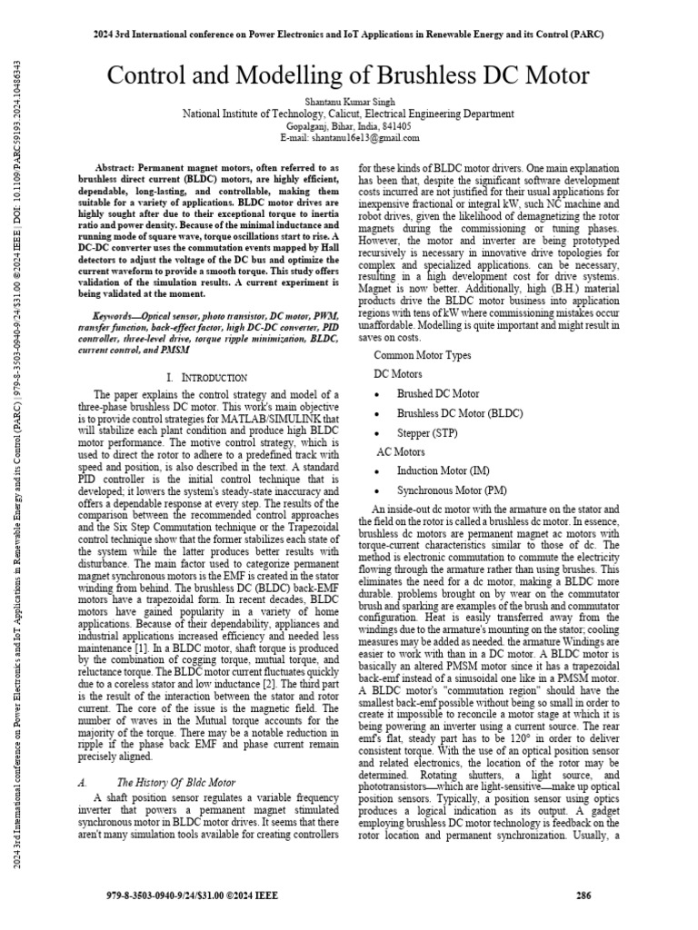 Control And Modelling Of Brushless Dc Motor Pdf Electric Motor Power Inverter