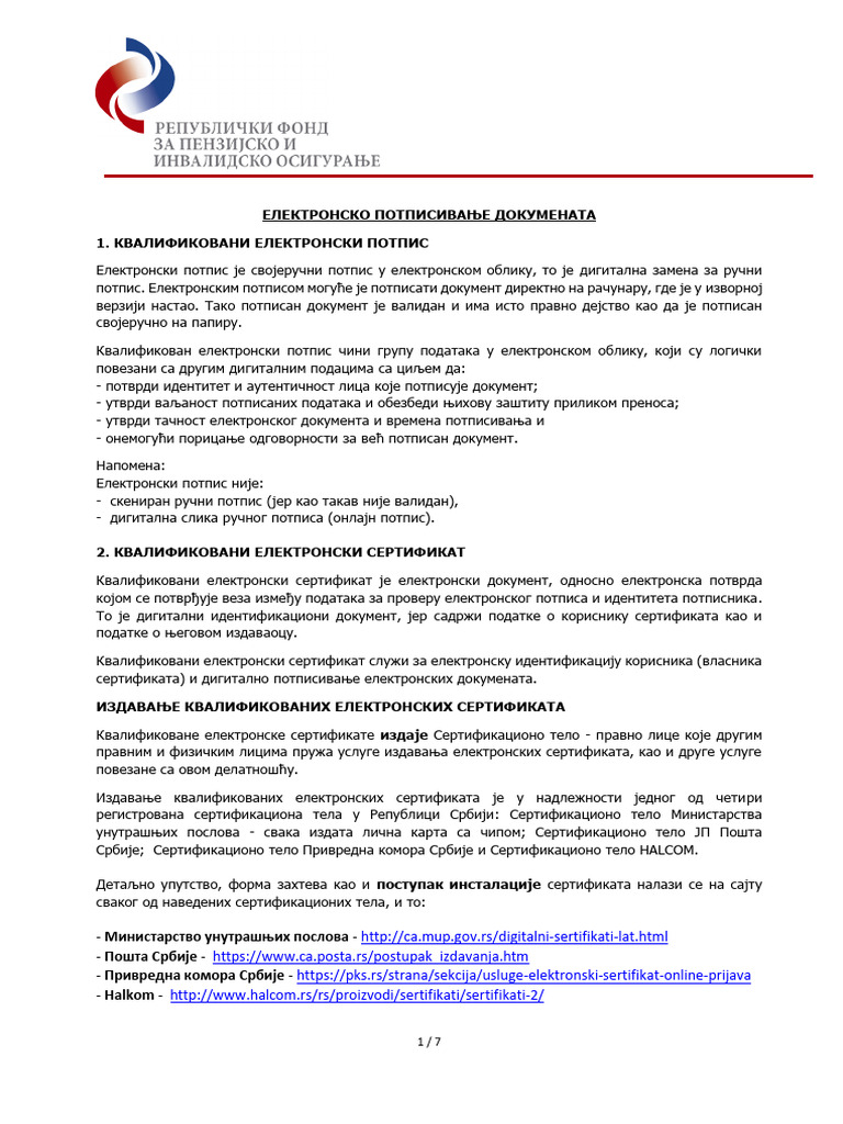 Informacija o Elektronskom Potpisivanju | PDF