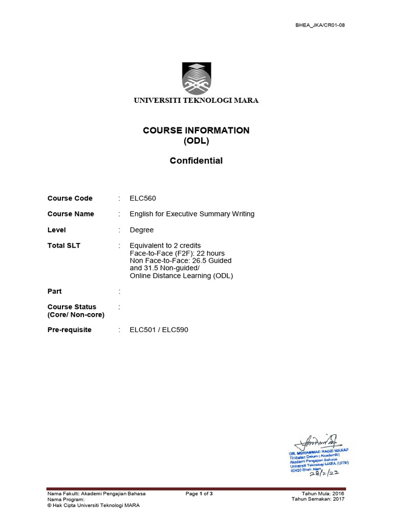 Elc560 Course Info (Mar 2022 - Odl) | PDF | Behavior Modification | Education Theory