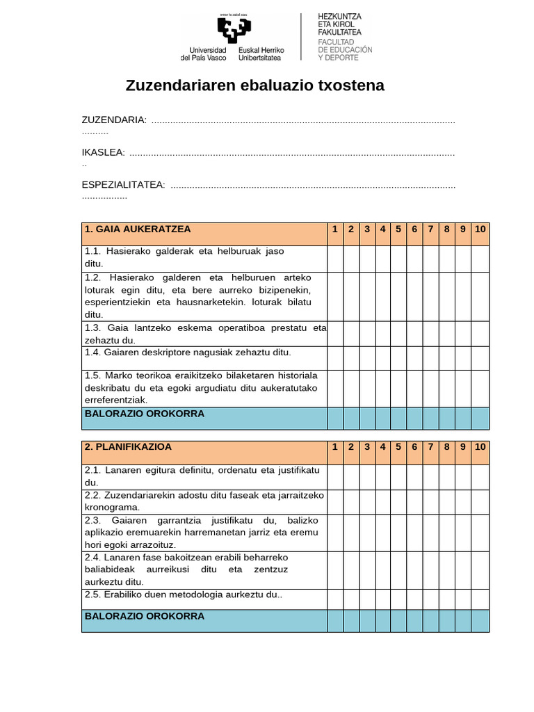 Zuzendariaren Ebaluazio Txostena | PDF