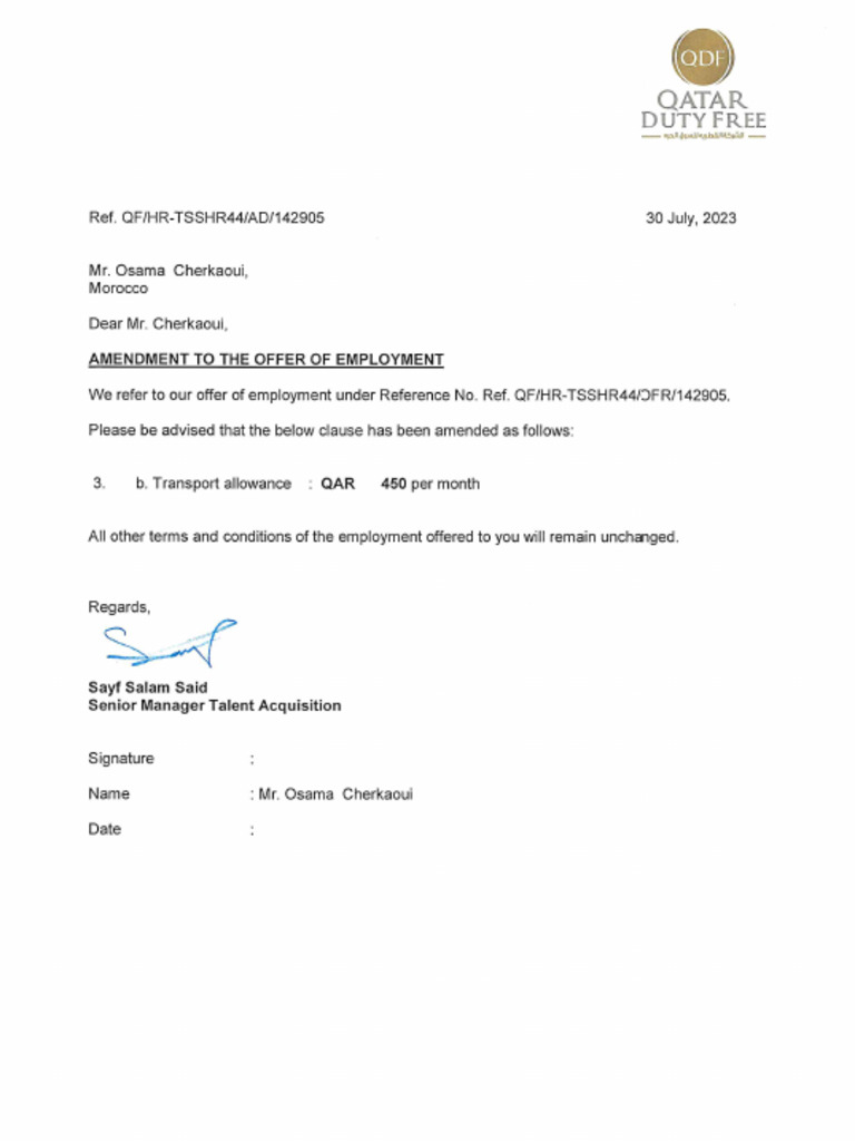 Offer Lette Addendum | PDF