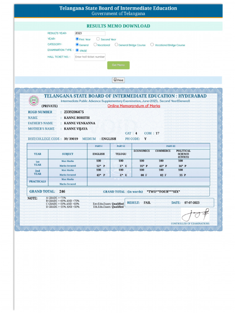 Rohith Inter Memo | PDF