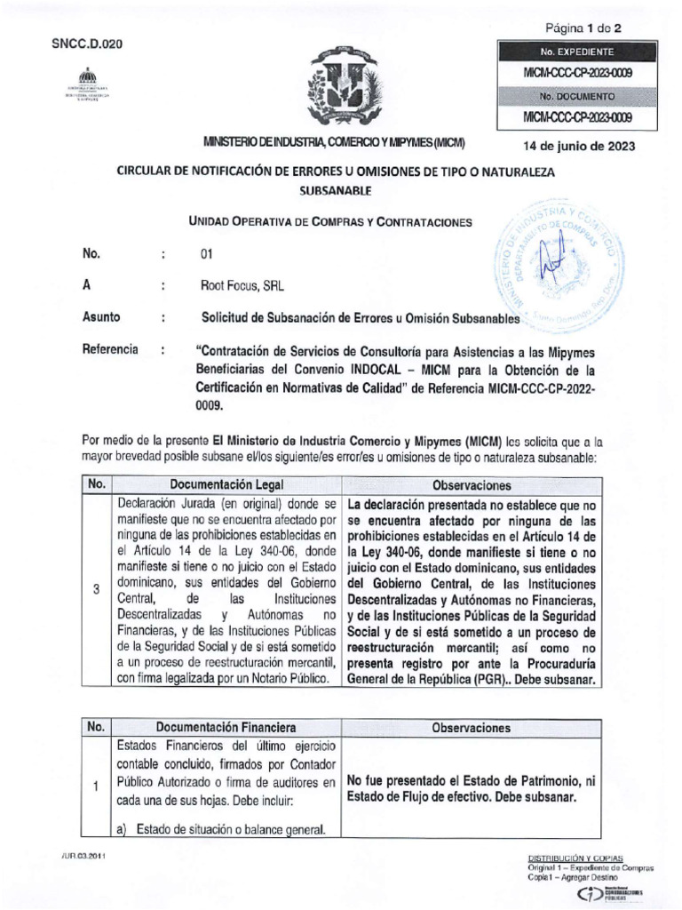 Circular 01 Notificacion Errores Root Focus SRL | PDF | Contabilidad | Auditoría