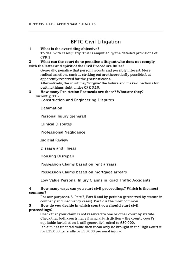 BPTC Civil Litigation Guide | PDF | Private Law | Separation Of Powers