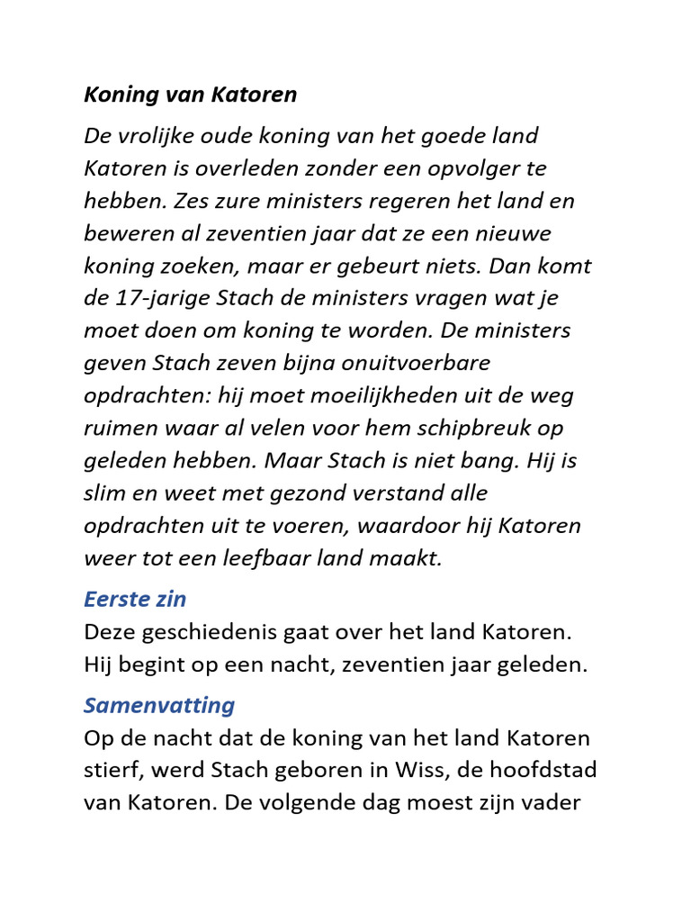 Koning Van Katoren: Eerste Zin | PDF