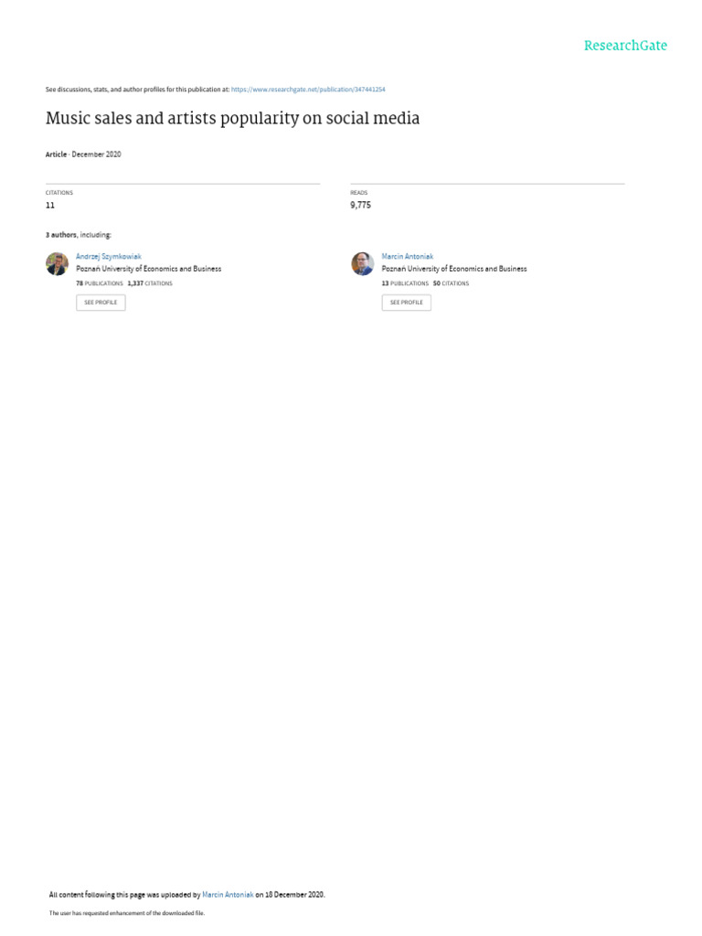 Music sales and artists popularity on social media | PDF | Social Media ...