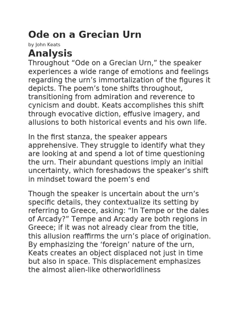 Ode On A Grecian Urn Analysis | PDF
