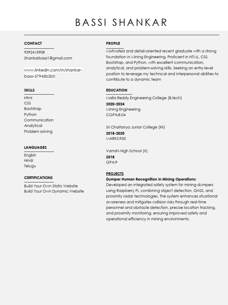 Entry-Level Mining Engineer Profile | PDF