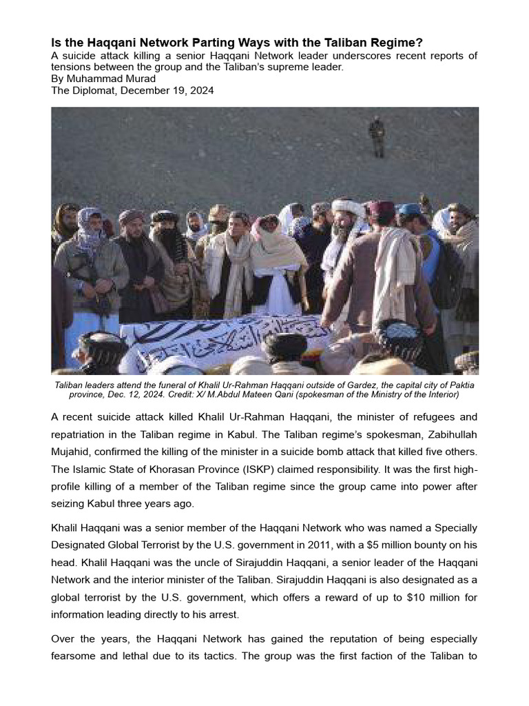 Haqqani Network's Rift with Taliban Explored | PDF | Haqqani Network ...