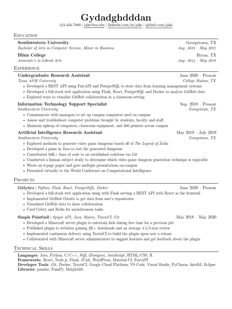 Jake_s_Resume (1) | PDF | Postgre Sql | Software