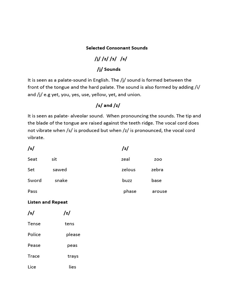 Selected Consonant Sounds Overview | PDF