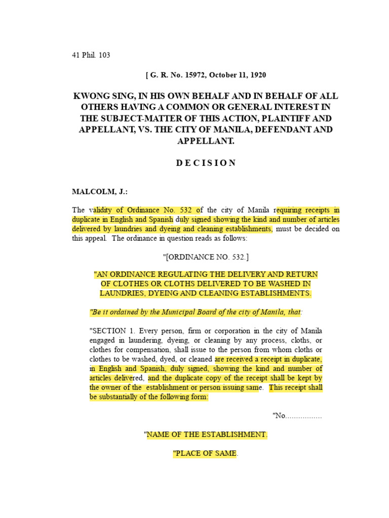 Kwong Sing V City of Manila GR 15972 | PDF | Injunction | Justice