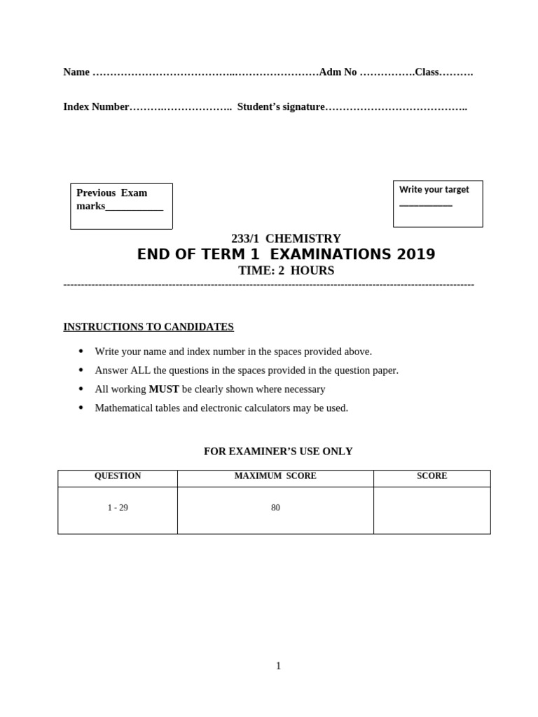 233 Chemistry Paper 1 t1 2019 | PDF | Solubility | Chlorine