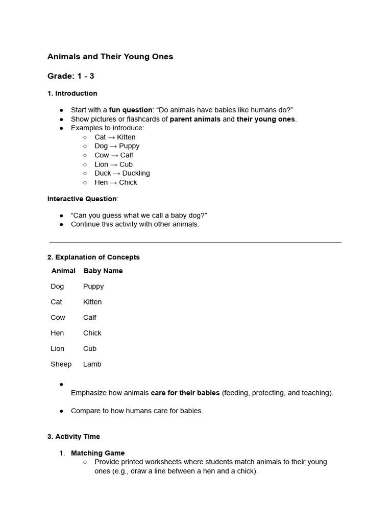 Animals and Their Young Ones Worksheet | PDF | Elephant | Duck