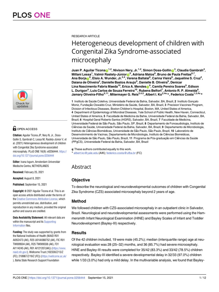 Heterogeneous Development of Children With Congenital Zika Syndrome-Associated Microcephaly ...