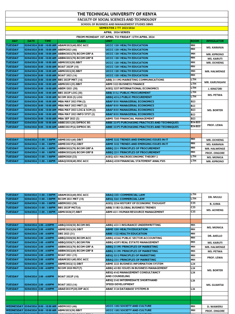 Exam Schedule for Business Students | PDF | Economies | Business