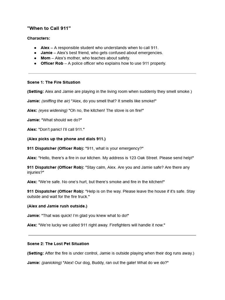 Call 911 - activity for grade 5 | PDF | 9 1 1 | Emergency