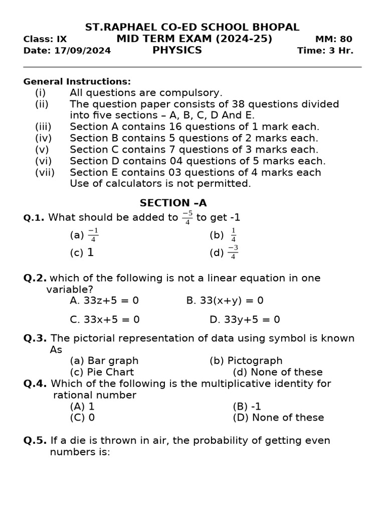 Class IX Physics Exam 2024 | PDF | Interest | Mathematics