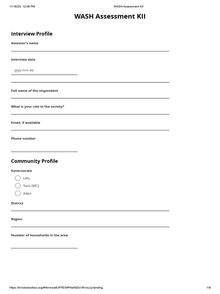 WASH Assessment Key Informant Interview | PDF | Sewage | Water