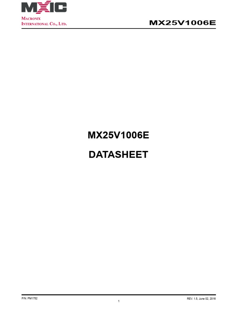 MX25V1006E, 2.5V, 1Mb, v1.5 | PDF | Input/Output | Flash Memory