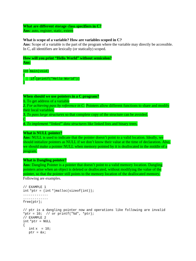 C Interview questions | PDF | Pointer (Computer Programming) | Scope ... C Interview questions | PDF | Pointer (Computer Programming) | Scope ...