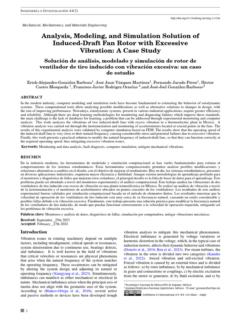 Analysis, Modeling, and Simulation Solution of Induced-Draft Fan Rotor With Excessive Vibration ...