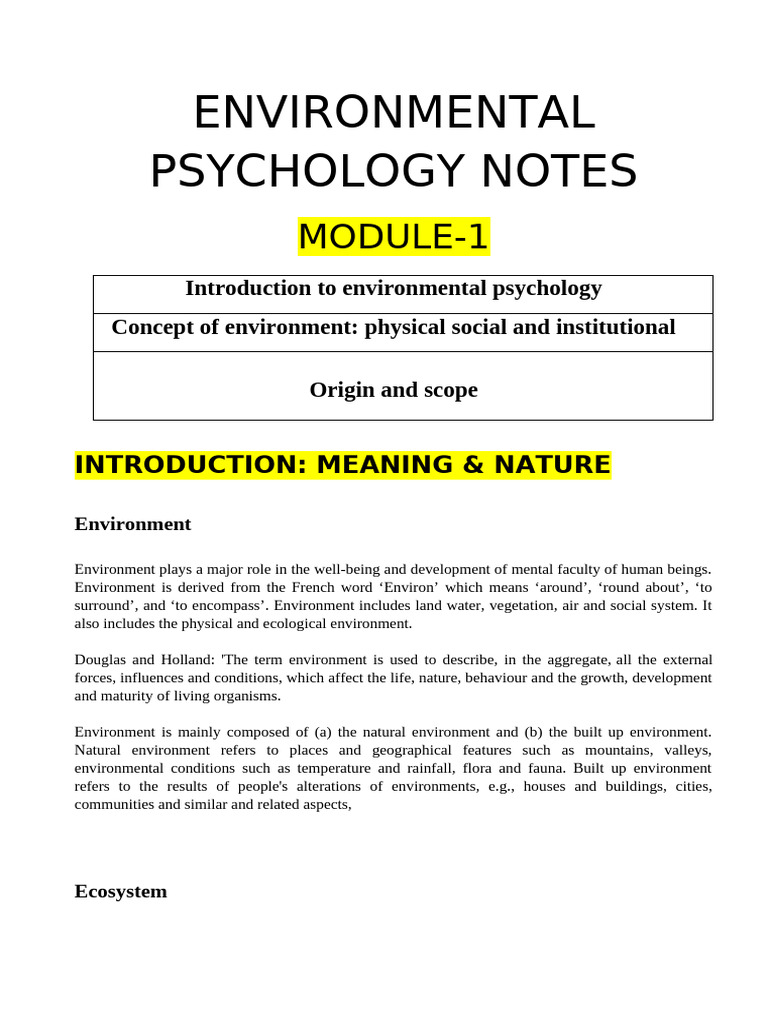 Environmental Psychology Overview | PDF | Psychology | Sustainability