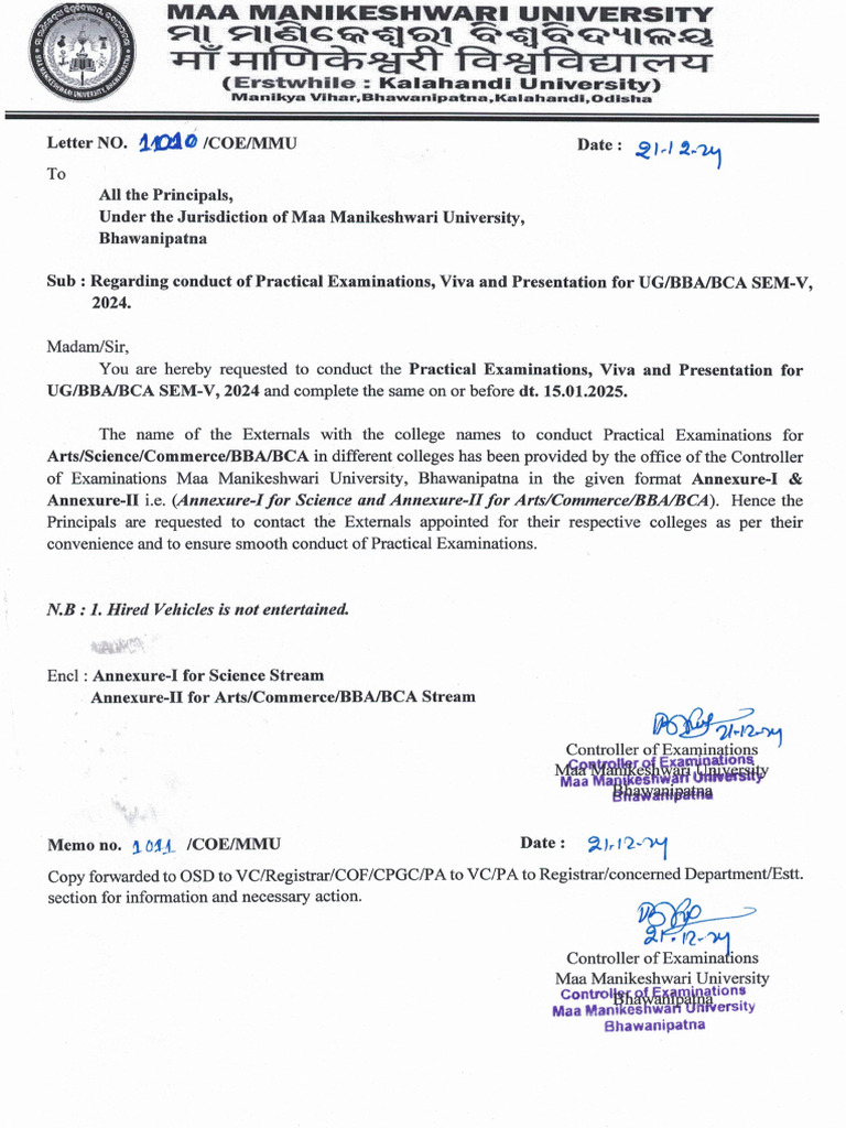 Notice Regarding Ug Sem-V-2024 Practical Examination | PDF