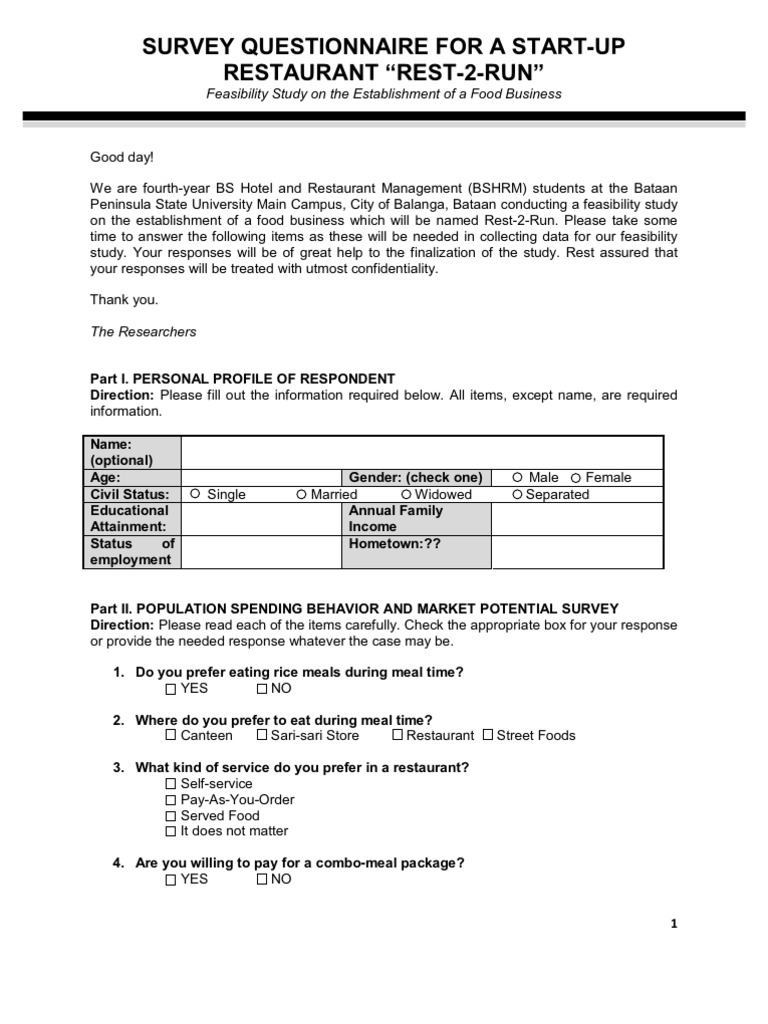 Survey Questionnaire Rest 2 Run | PDF