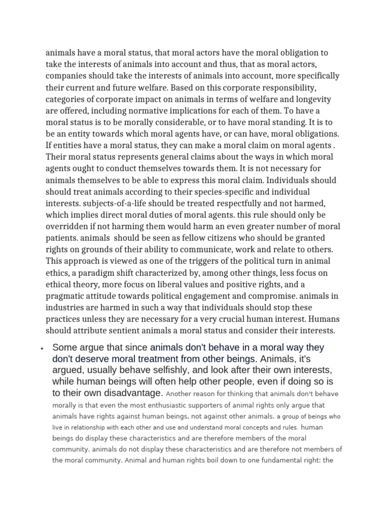 Animals Have A Moral Status | PDF | Rights | Social Psychology