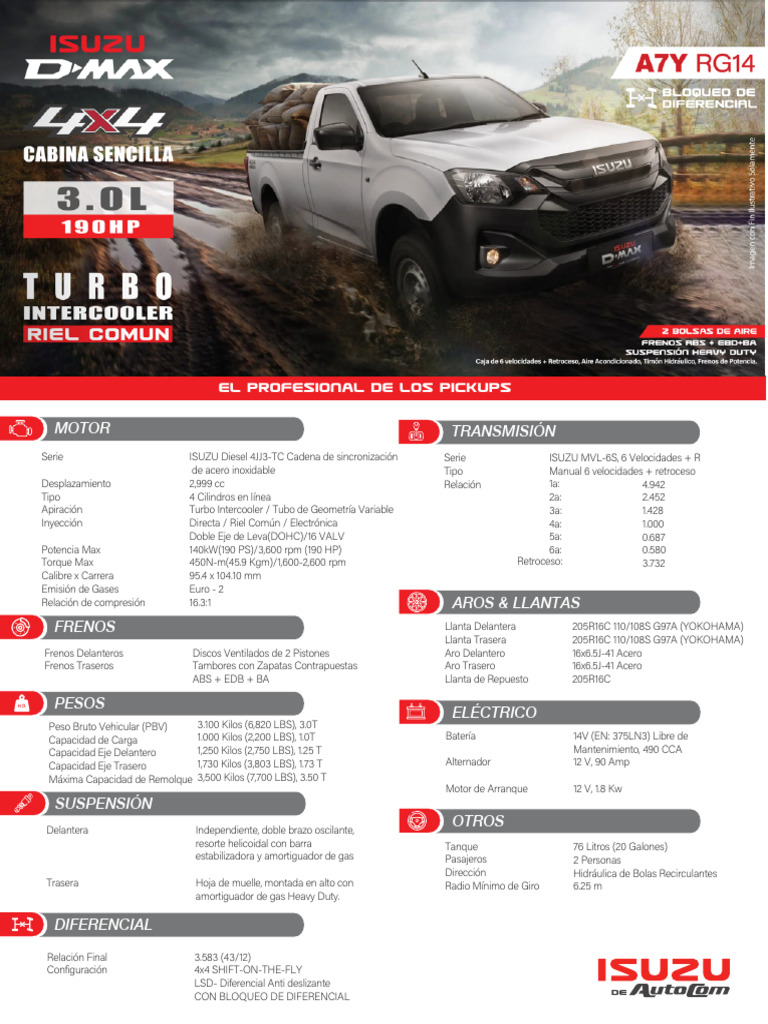 Ficha técnica Dmax 2025 una cabina | PDF | Vehículos | Vehículos con tracción trasera