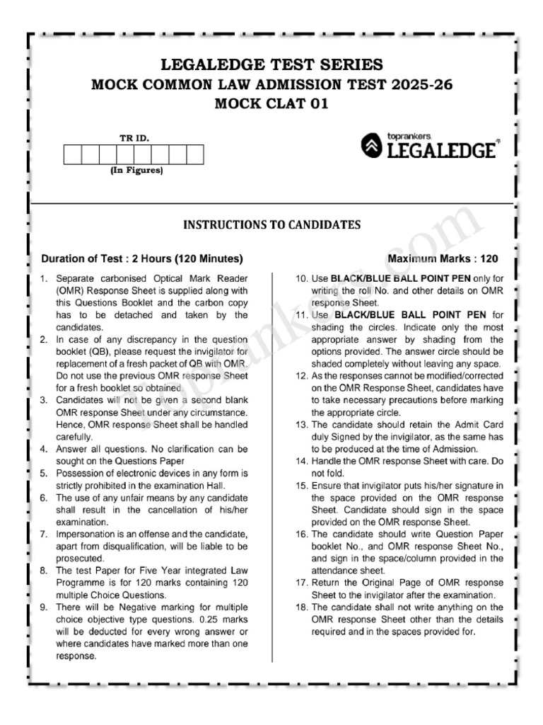 Mock CLAT 01 Question Paper | PDF