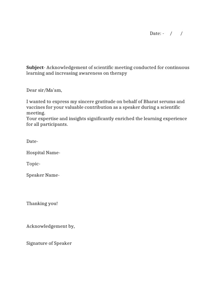 CME Acknowledgement Letter For Scientific Meeting | PDF