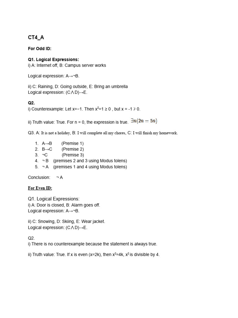 Solution_CT4_A_B_C.docx | PDF | Mathematical Logic | Logic
