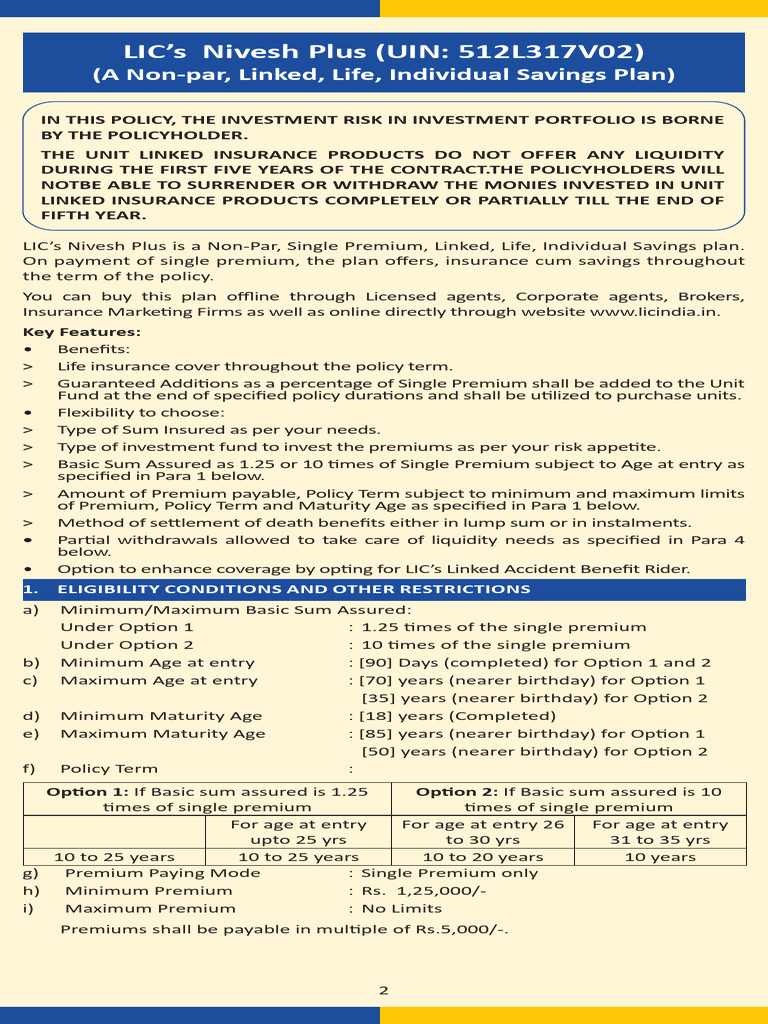 LIC - Nivesh Plus - Sales Brochure - 4 Inch X 9 Inch - Eng | PDF ...