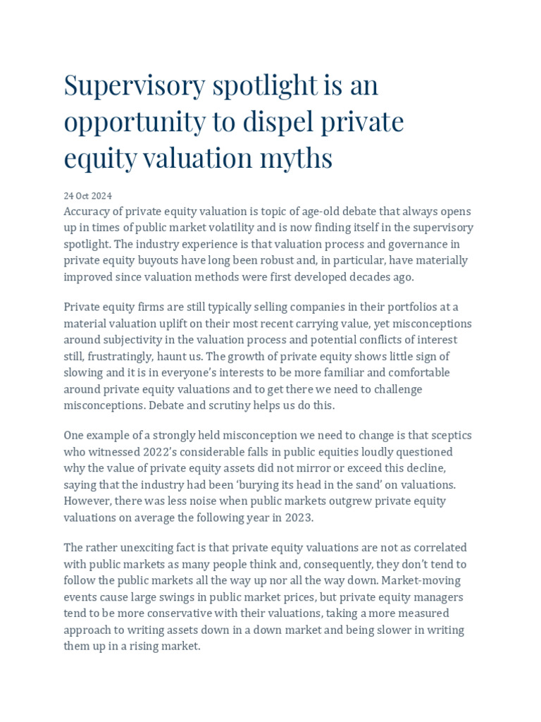 Supervisory Spotlight Is An Opportunity To Dispel Private Equity ...