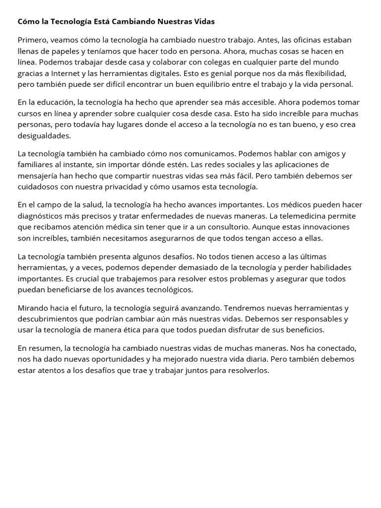 Impacto de la Tecnología en Nuestras Vidas | PDF