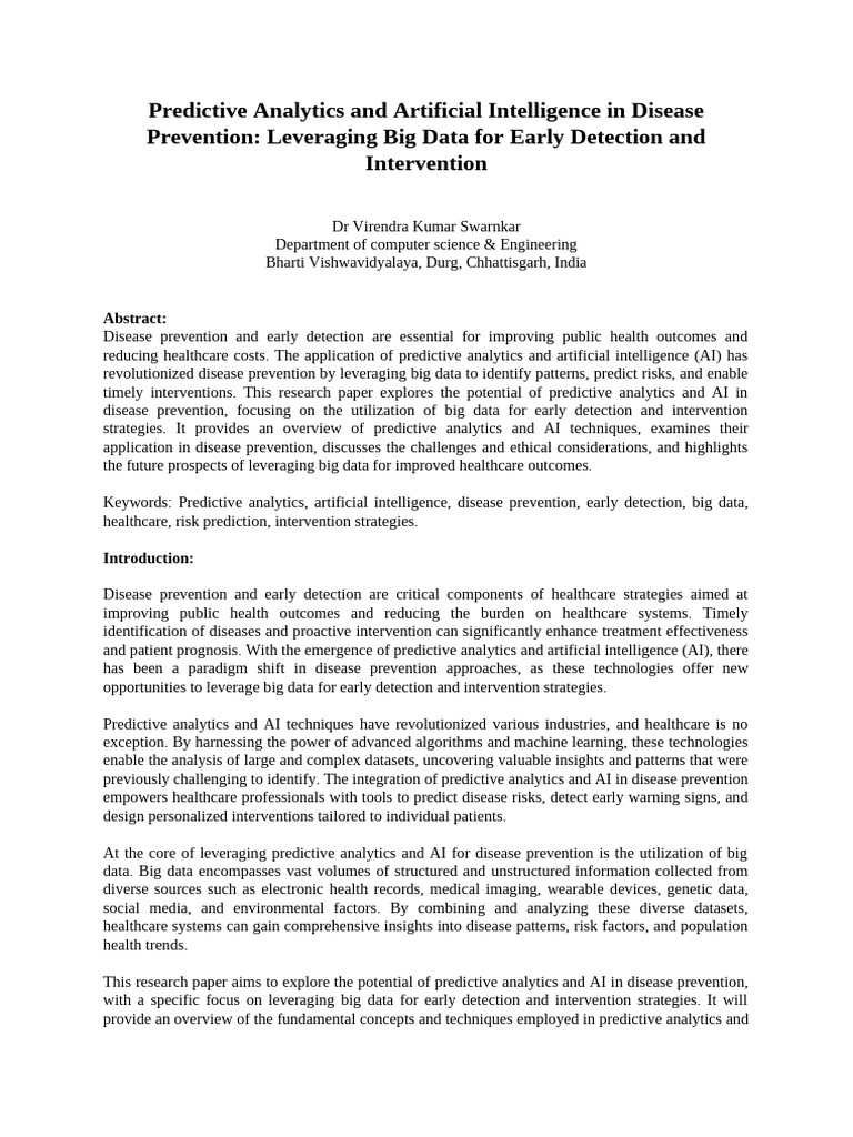 Predictive Analytics and Artificial Intelligence in Disease Prevention ...